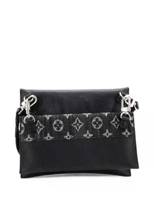 LOUIS VUITTON Nigo Trio Messenger Pouch Monogram Denim And Taurillon Leather Clutch Bag - Black