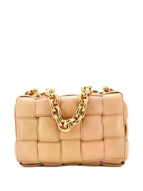 Bottega Veneta Cassette Chain Padded Maxi Intrecciato Leather Crossbody Bag - Neutrals
