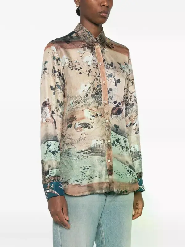 PIERRE-LOUIS MASCIA Landscape-print Silk Shirt