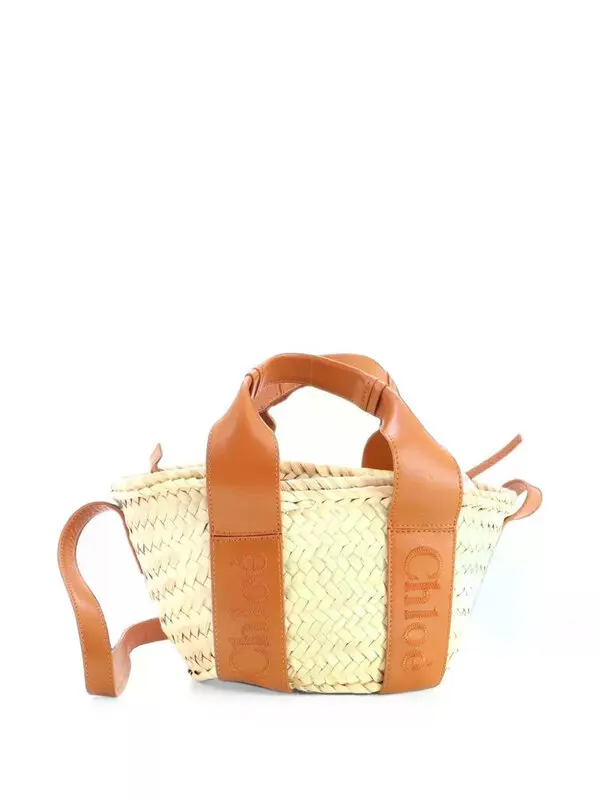 Chloé Sense Basket Tote Raffia With Leather Small Shoulder Bag