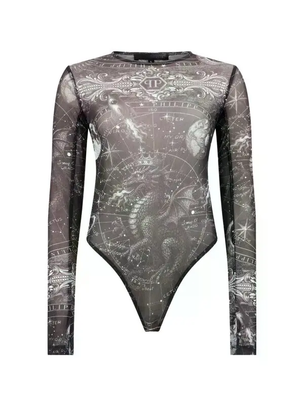 Philipp Plein Zodiac-print Tulle Bodysuit
