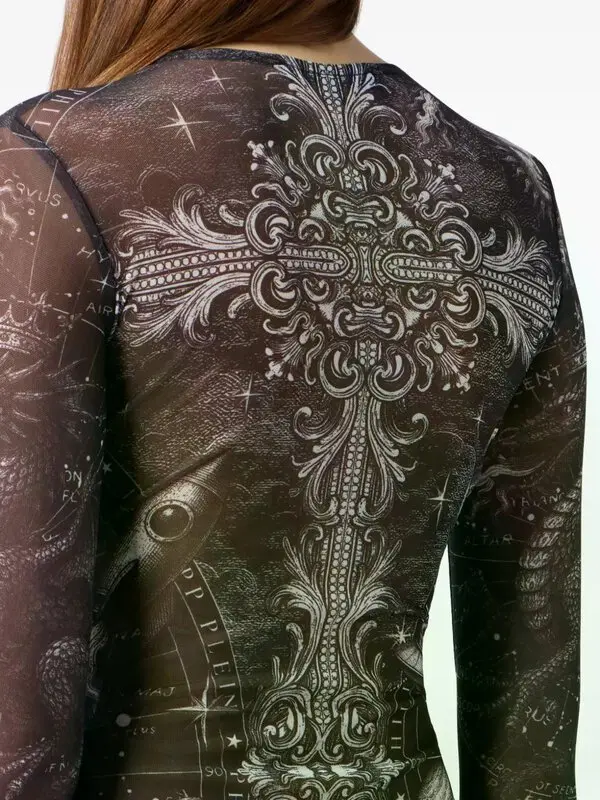 Philipp Plein Zodiac-print Tulle Bodysuit