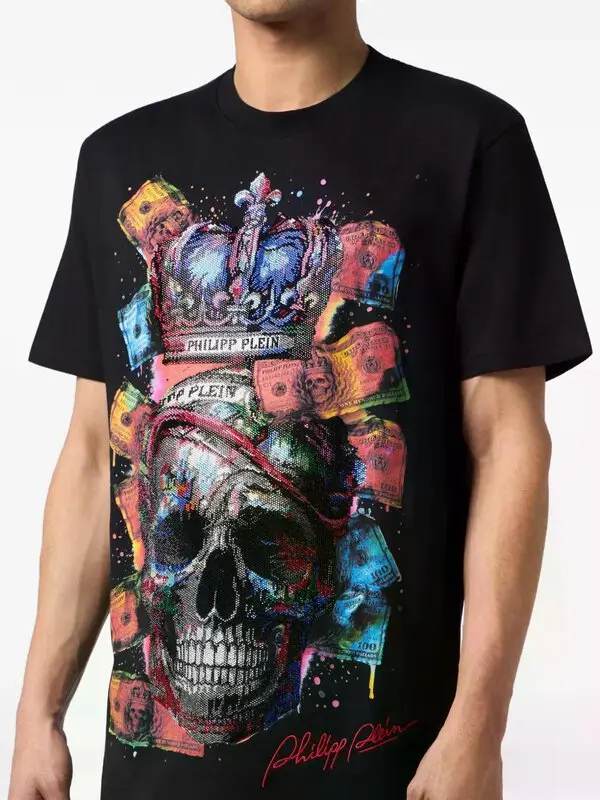 Philipp Plein Crystal-embellished Dollar Skull T-shirt