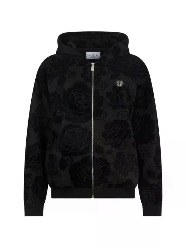Philipp Plein Flock Flower Monogram Hoodie - Black