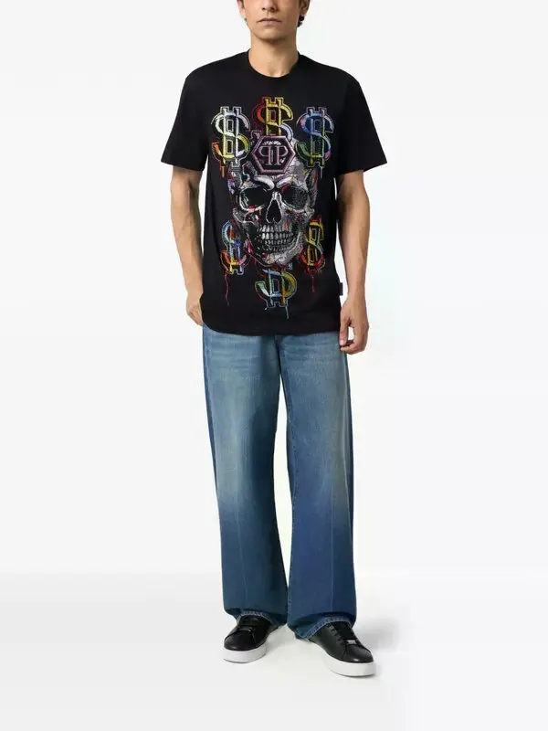 Philipp Plein Crystal-embellished Skull-print T-shirt