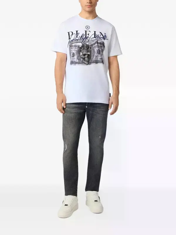 Philipp Plein Round Neck T-shirt Dollar Signature - White
