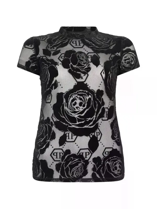 Philipp Plein Short-sleeve Flower-detail T-shirt - Black