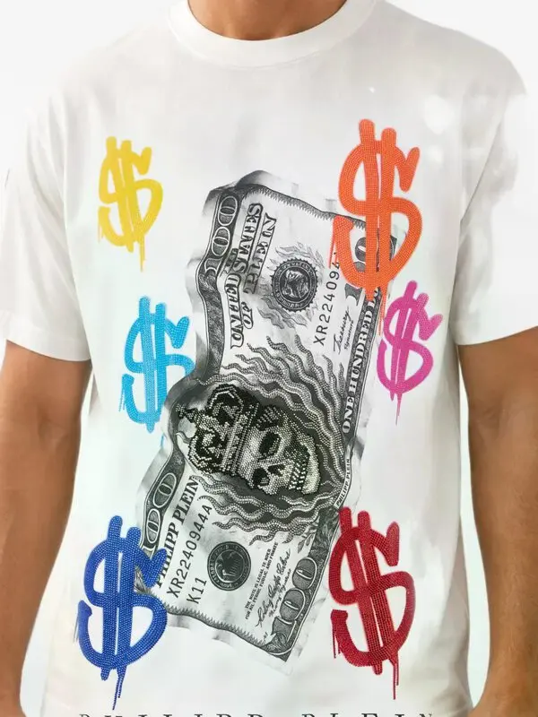 Philipp Plein Round Neck T-shirt Dollar Logo - White