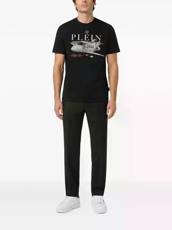 Philipp Plein Round Neck T-shirt Teddy Plane Stones