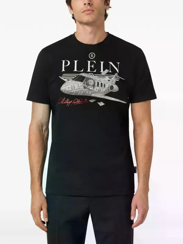 Philipp Plein Round Neck T-shirt Teddy Plane Stones