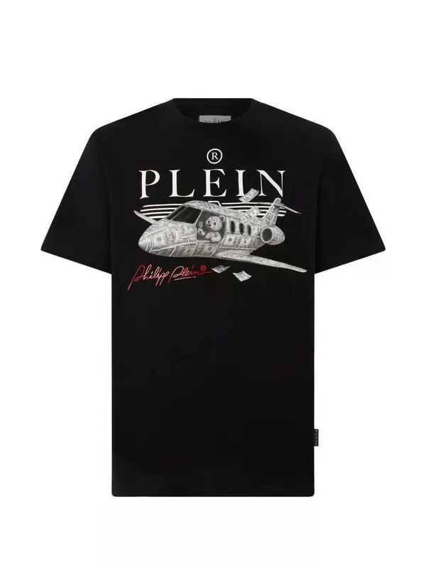 Philipp Plein Round Neck T-shirt Teddy Plane Stones - Black