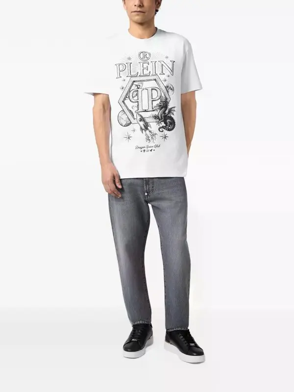 Philipp Plein Round Neck T-shirt Dragon Hexagon - White