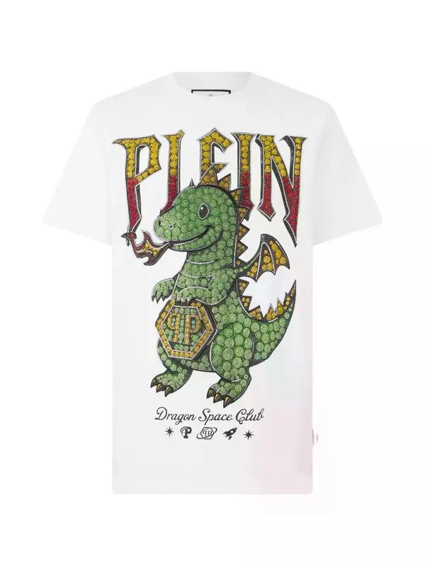 Philipp Plein Round Neck T-shirt Dragon Stones - White