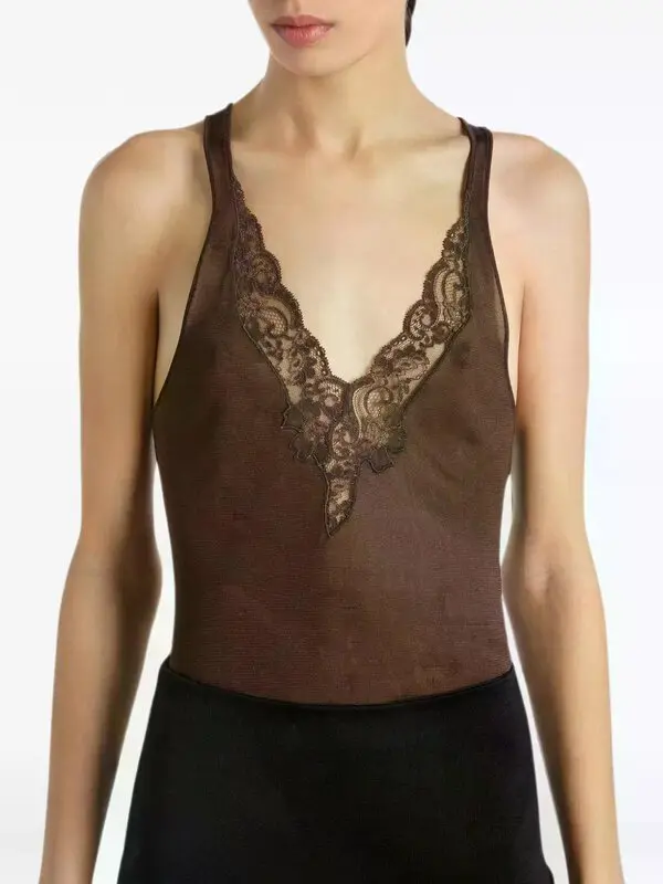 Balmain Knit Vest Top With Lace - Brown