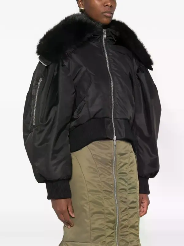 Simone Rocha Faux-fur Trim Hooded Bomber Jacket - Black