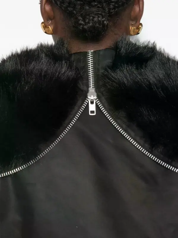 Simone Rocha Faux-fur Trim Hooded Bomber Jacket - Black