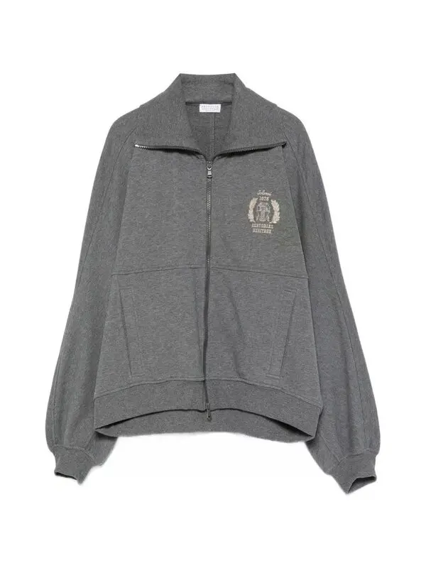 Brunello Cucinelli Logo-embroidered Zip-up Hoodie - Grey