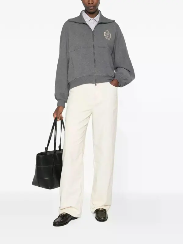 Brunello Cucinelli Logo-embroidered Zip-up Hoodie - Grey
