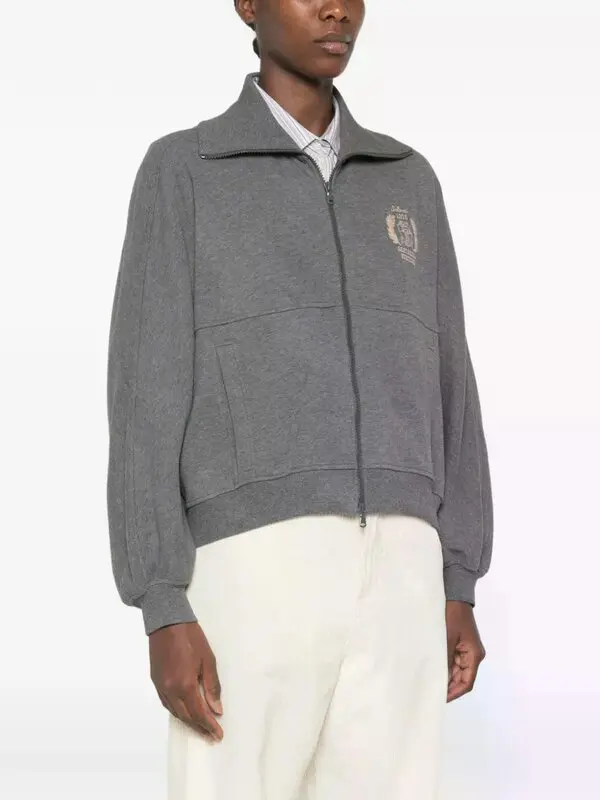 Brunello Cucinelli Logo-embroidered Zip-up Hoodie - Grey