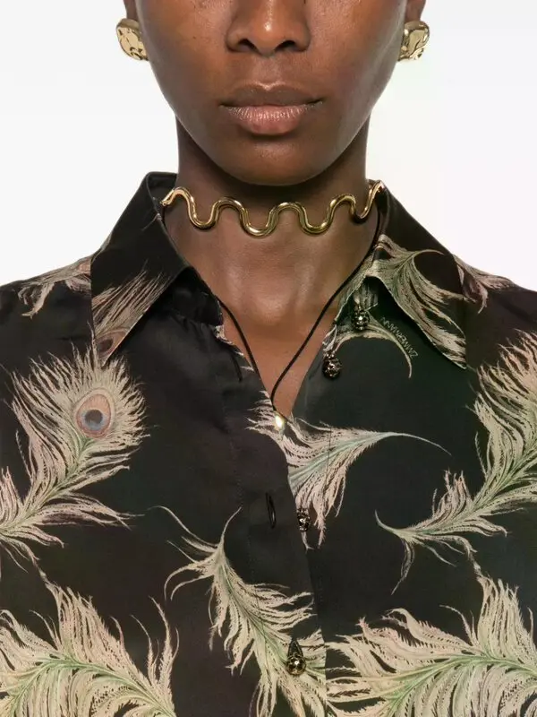 Zimmermann Valiant Feather-print Silk Shirt