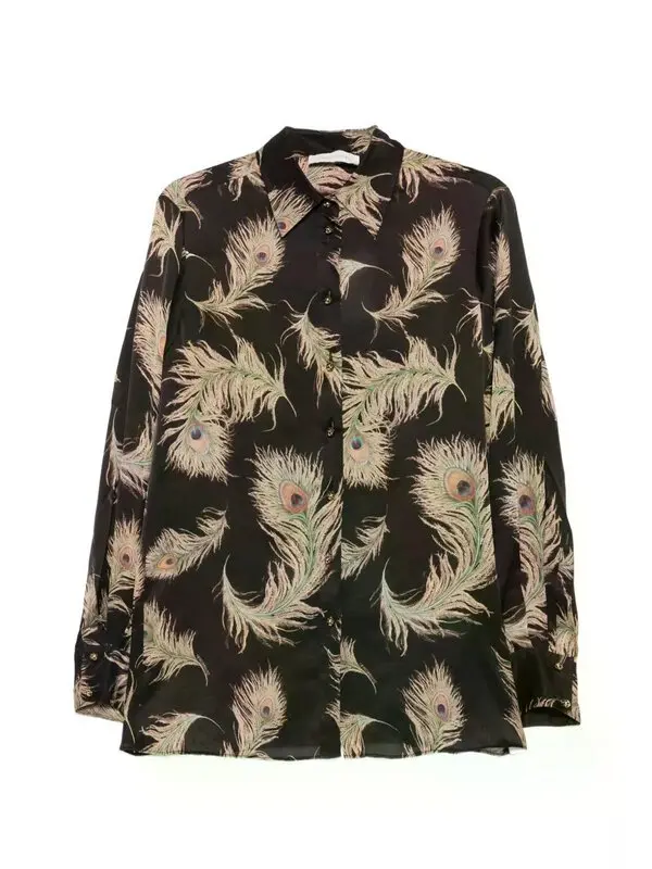 Zimmermann Valiant Feather-print Silk Shirt - Brown