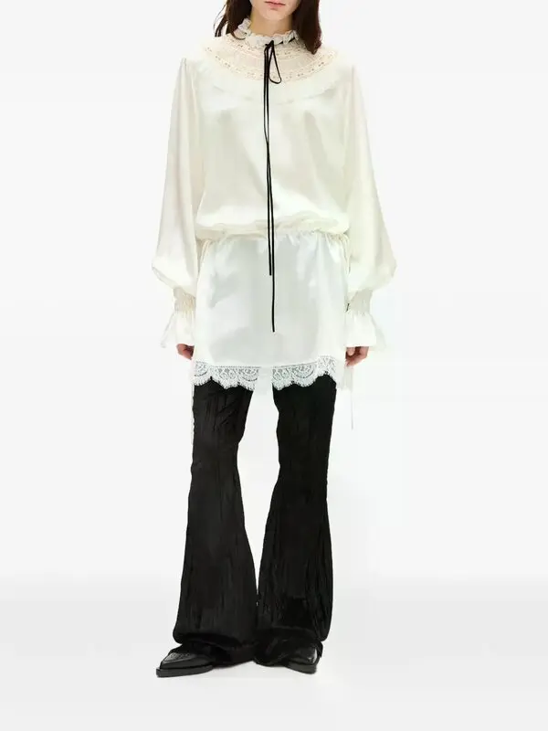 ANN DEMEULEMEESTER Silk Satin Lace-trim Ruffled Mini Dress