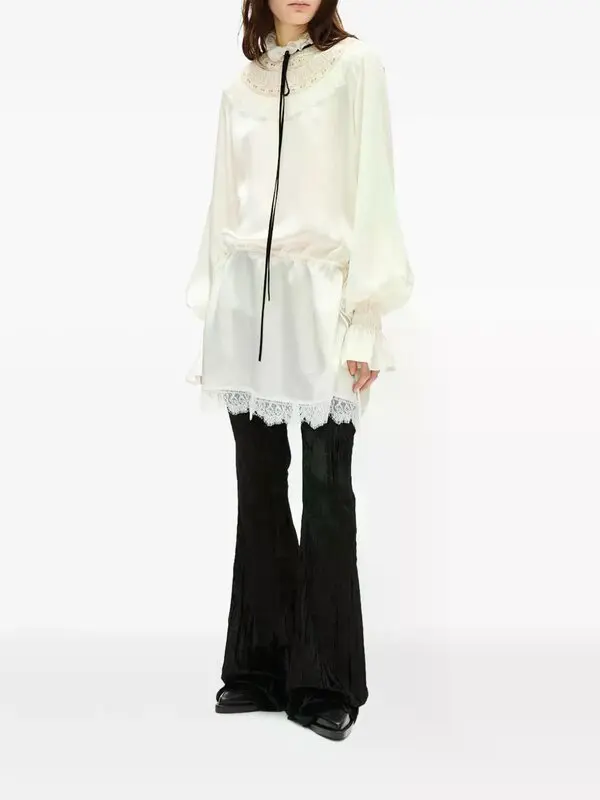 ANN DEMEULEMEESTER Silk Satin Lace-trim Ruffled Mini Dress