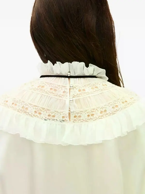 ANN DEMEULEMEESTER Silk Satin Lace-trim Ruffled Mini Dress