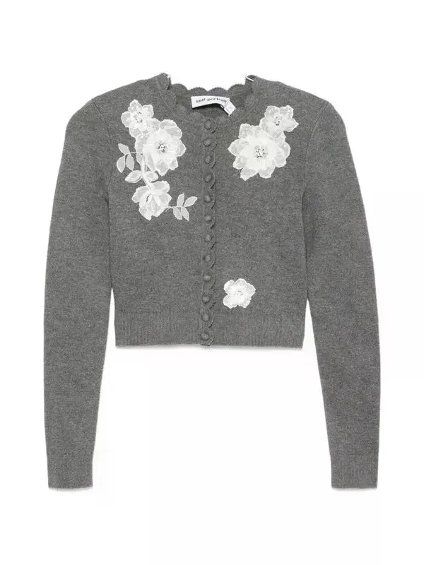 SELF-PORTRAIT Floral-applique Cropped Cardigan - Grey