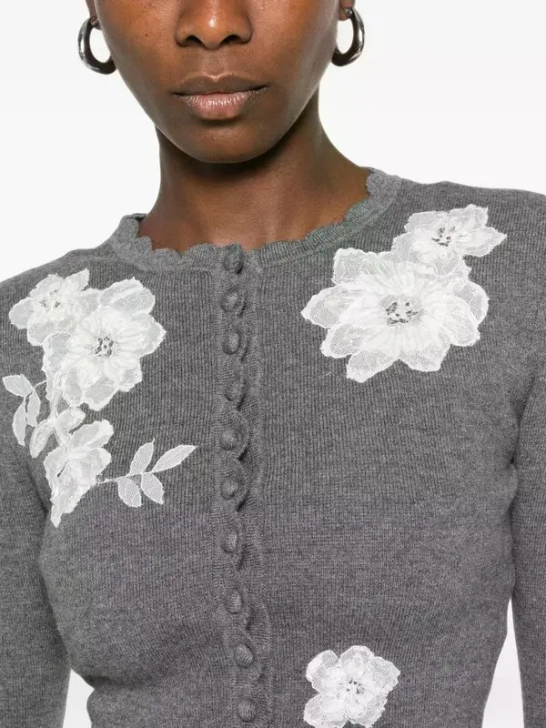 SELF-PORTRAIT Floral-applique Cropped Cardigan