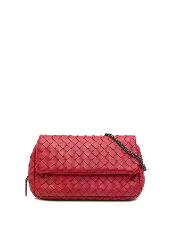 Bottega Veneta 2012-2026 Mini Nappa Intrecciato Expandable Chain Flap Crossbody Bag - Red
