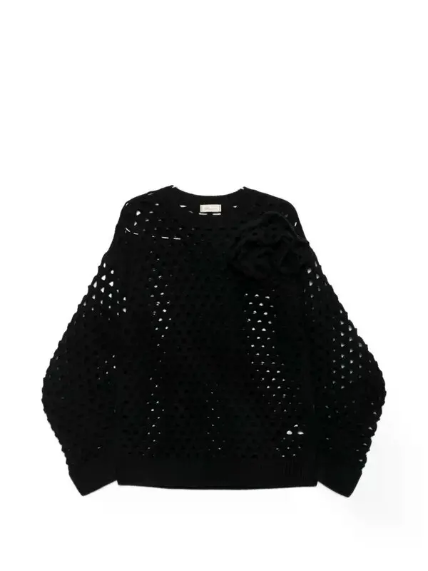 Blumarine Crochet-knit Floral-appliqué Sweater