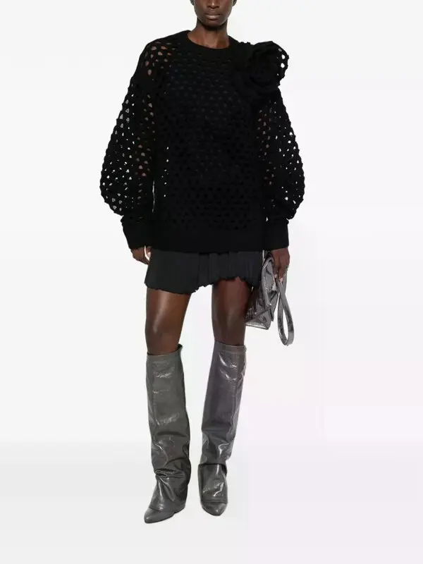 Blumarine Crochet-knit Floral-appliqué Sweater