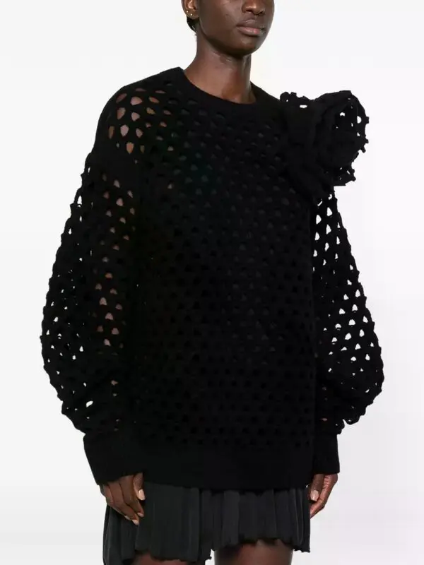 Blumarine Crochet-knit Floral-appliqué Sweater