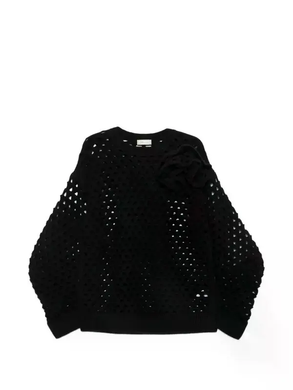 Blumarine Crochet-knit Floral-appliqué Sweater - Black