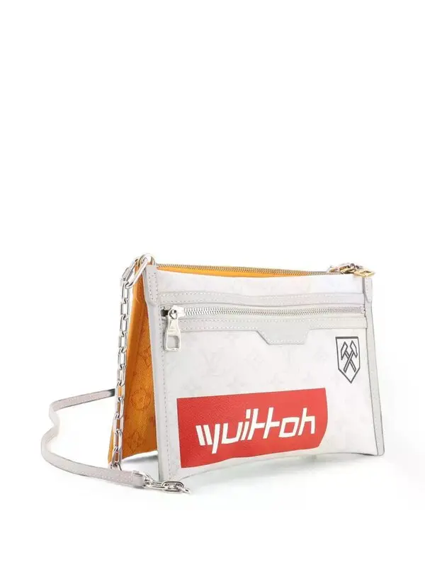 LOUIS VUITTON Double Flat Messenger Bag Limited Edition Logo Story Monogram Canvas And Denim Crossbody Bag - Grey