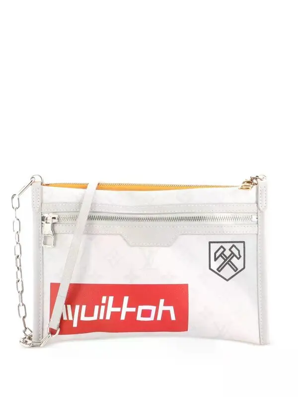 LOUIS VUITTON Monogram Canvas And Denim Double Flat Messenger Bag - Grey