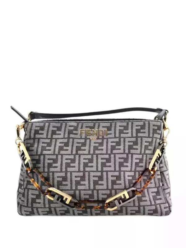 Fendi O'lock Zip Shoulder Bag Zucca Chenille Hobo Bag - Grey