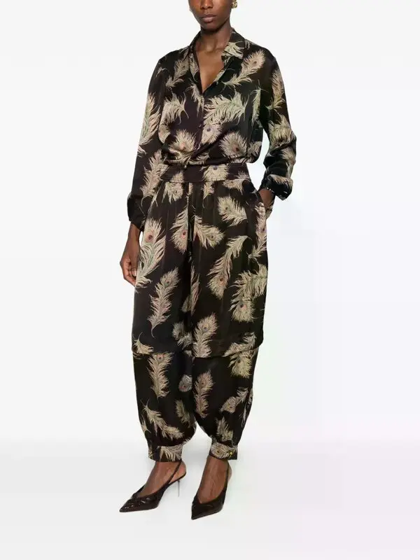 Zimmermann Feather Print Silk Trousers - Black