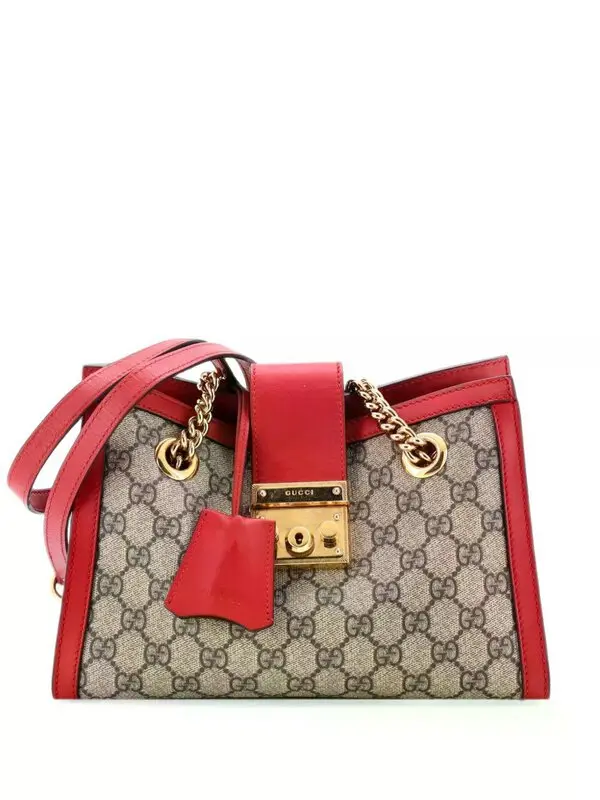 Gucci Padlock Chain Tote Gg Coated Canvas With Leather Small Shoulder Bag