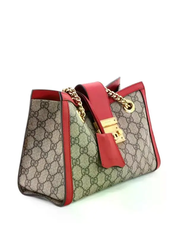 Gucci Padlock Chain Tote Gg Coated Canvas With Leather Small Shoulder Bag