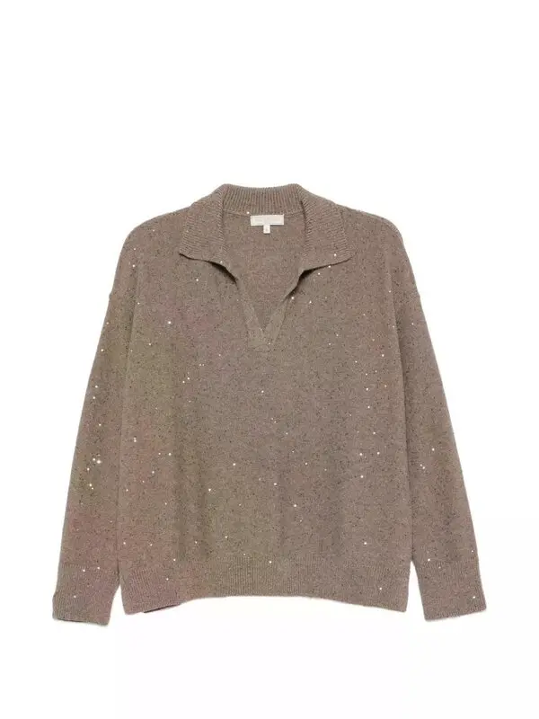 Antonelli Firenze Normandy Sequin-embellished Polo-collar Sweater - Brown