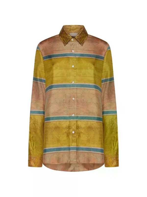 PIERRE-LOUIS MASCIA Aloé Paisley-print Striped Shirt - Yellow