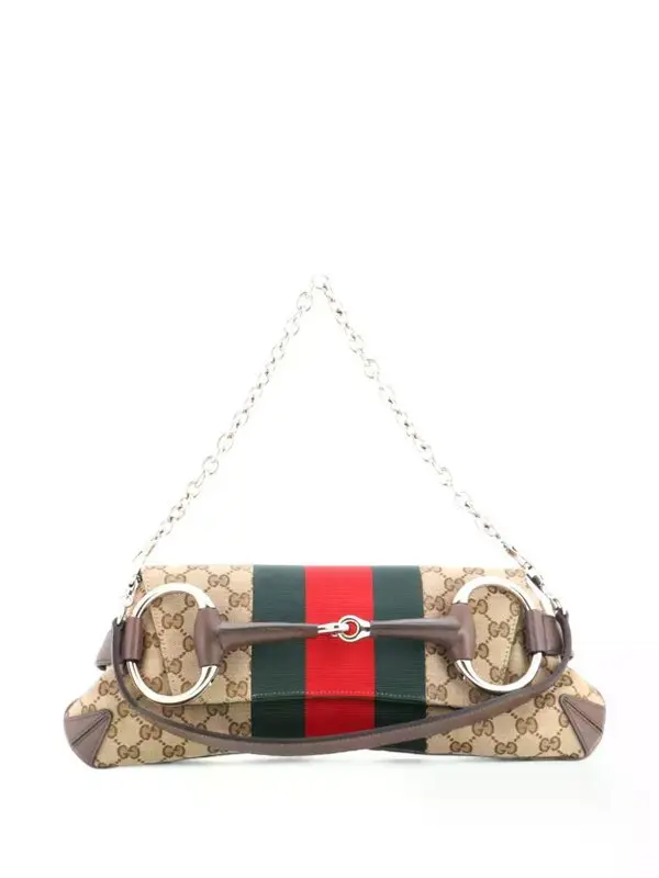 Gucci Horsebit Nm Web Chain Clutch Gg Canvas Medium Shoulder Bag