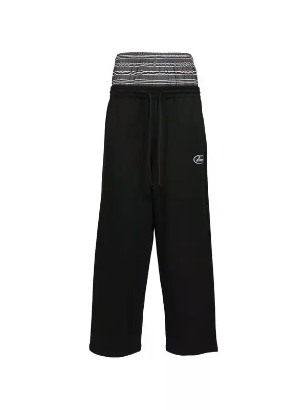 We11Done Layered-waistband Logo-patch Track Pants