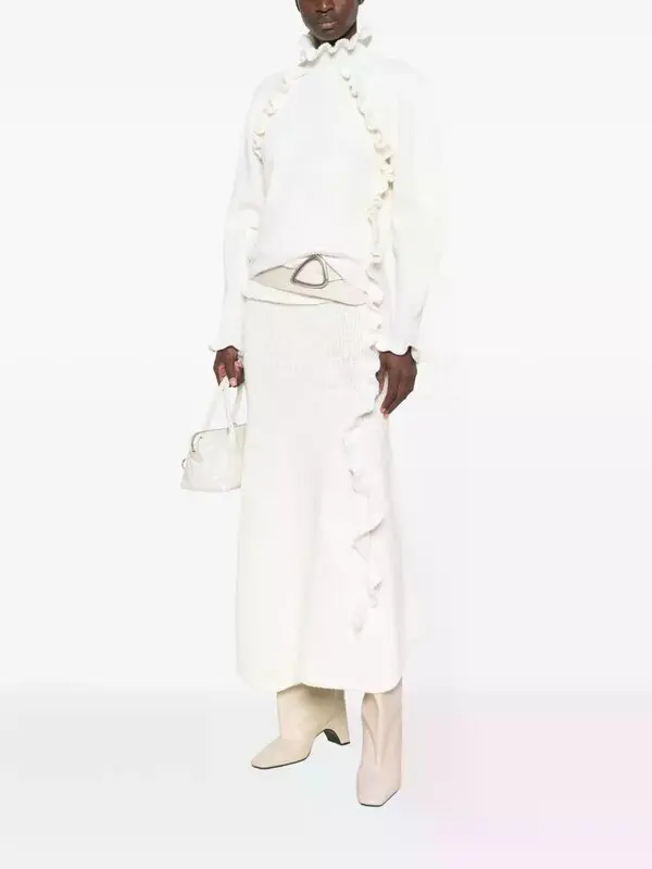 Blumarine Ruffled Ribbed-knit Sweater - White
