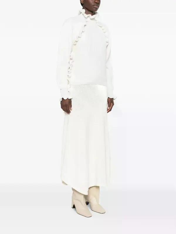 Blumarine Ruffled Ribbed-knit Sweater - White