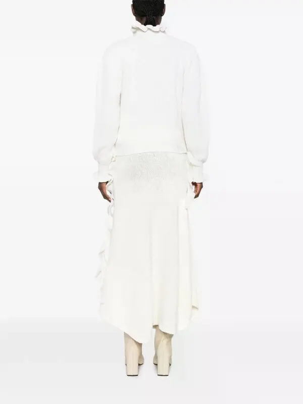 Blumarine Ruffled Ribbed-knit Sweater - White