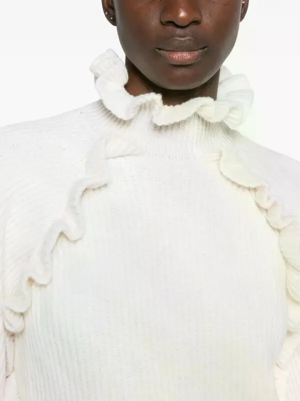 Blumarine Ruffled Ribbed-knit Sweater - White