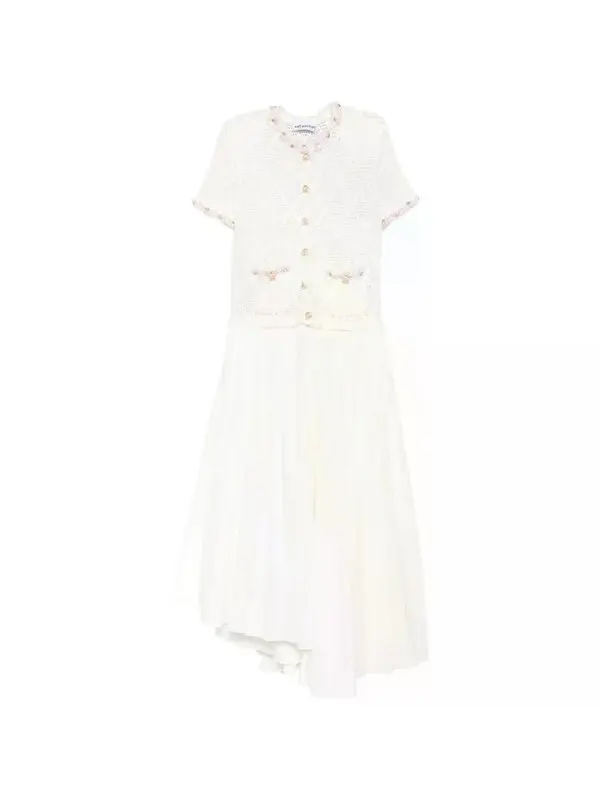 SELF-PORTRAIT Pointelle-knit Faux-pearl Dress - White